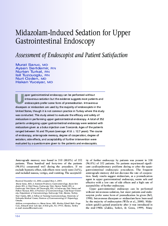 (PDF) Midazolam-Induced Sedation for Upper Gastrointestinal Endoscopy