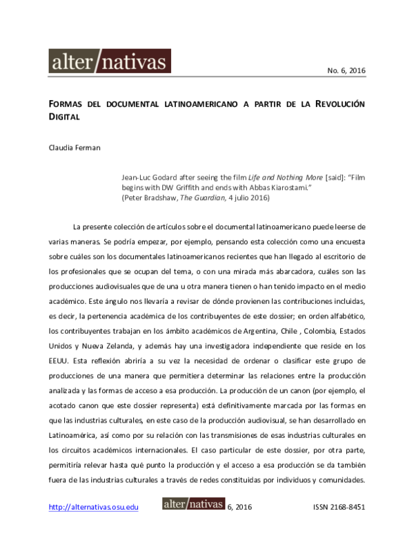 (PDF) Formas del documental latinoamericano a partir de la Revolución ...