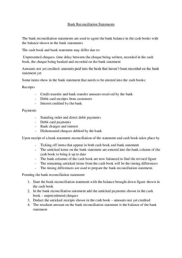(PDF) Bank Reconciliation Statements
