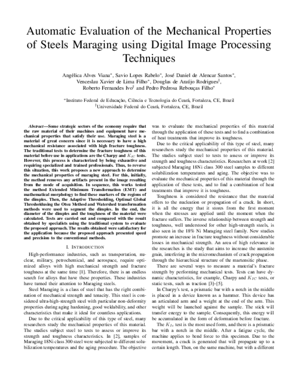 (PDF) Automatic Evaluation of the Mechanical Properties of Steels Maraging using Digital Image ...
