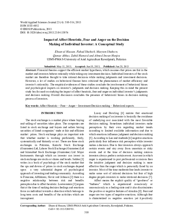 (PDF) Impact of Affect Heuristic, Fear and Anger on Decision Making of ...