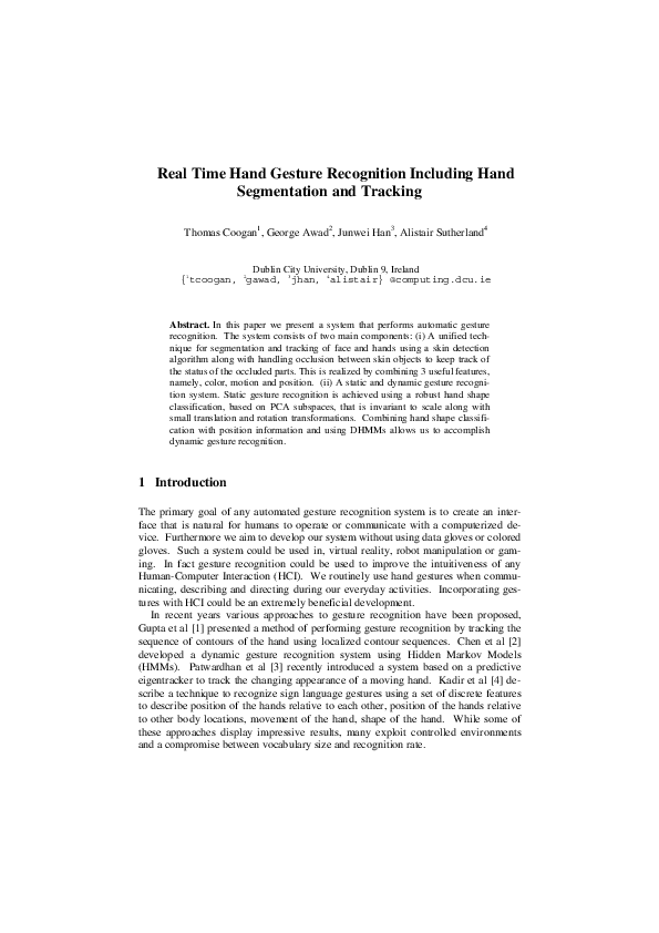 (PDF) Real Time Hand Gesture Recognition Including Hand Segmentation and Tracking | George Awad ...