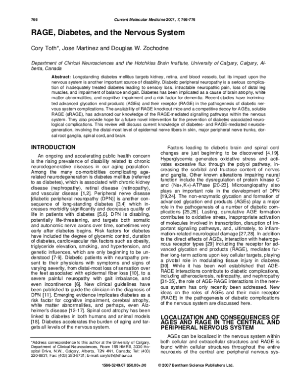 (PDF) RAGE, Diabetes, and the Nervous System