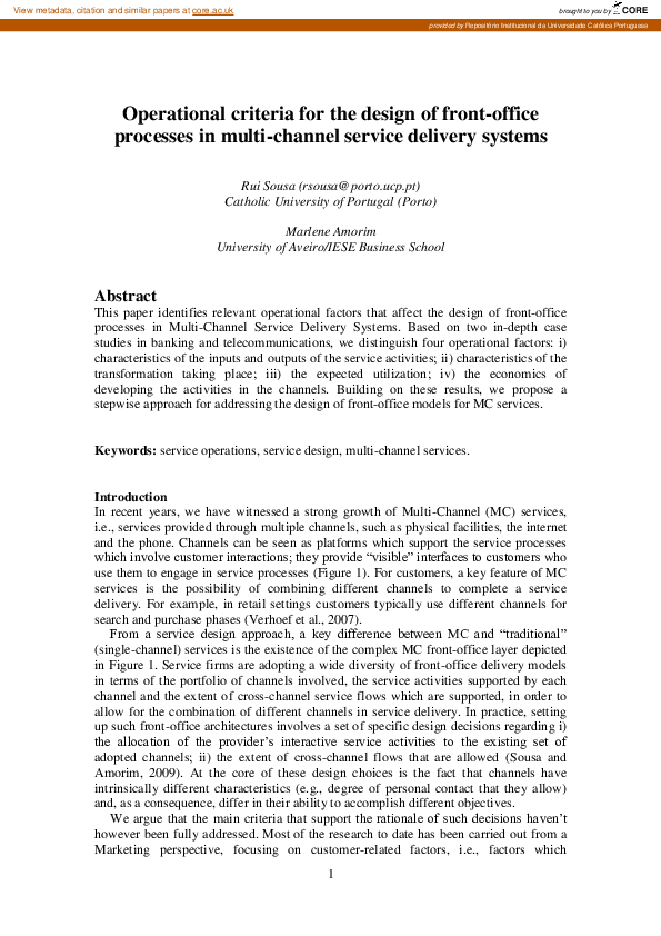 (PDF) Operational criteria for the design of front-office processes in ...