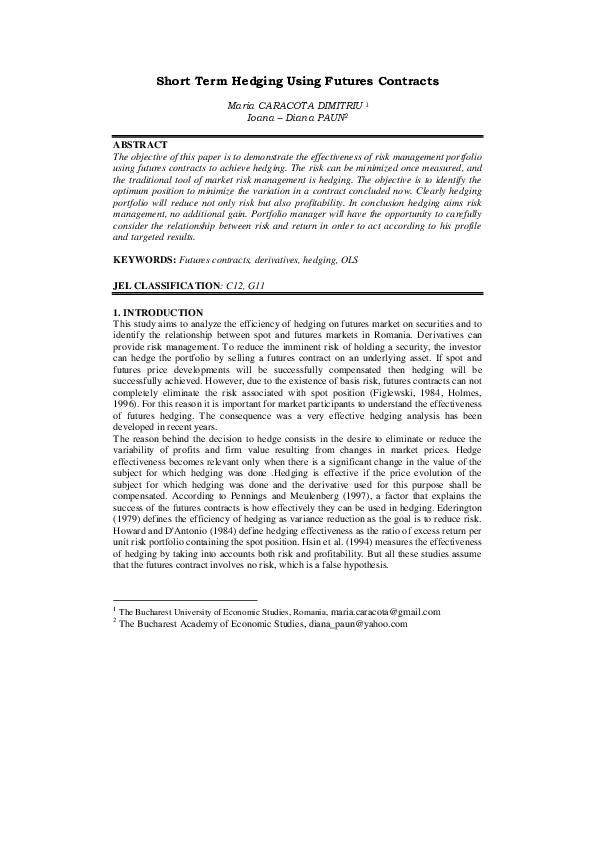(PDF) Short Term Hedging Using Futures Contracts