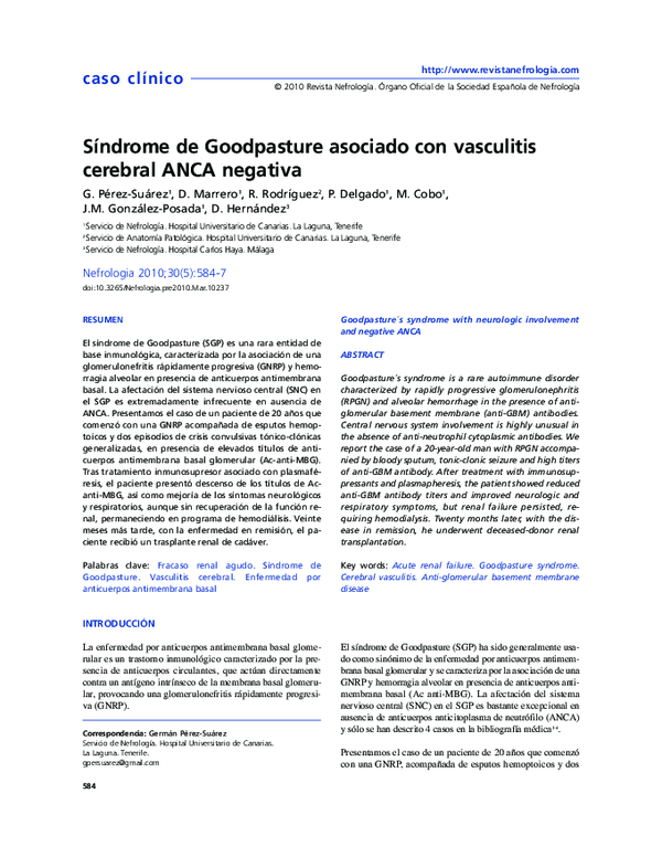 (PDF) [Goodpasture's syndrome with neurologic involvement and negative ...