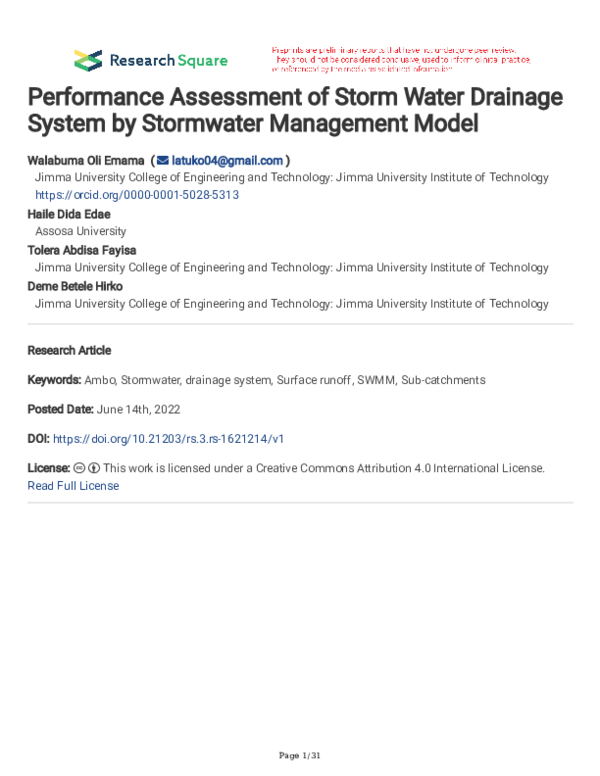 (PDF) Performance Assessment of Storm Water Drainage System by ...