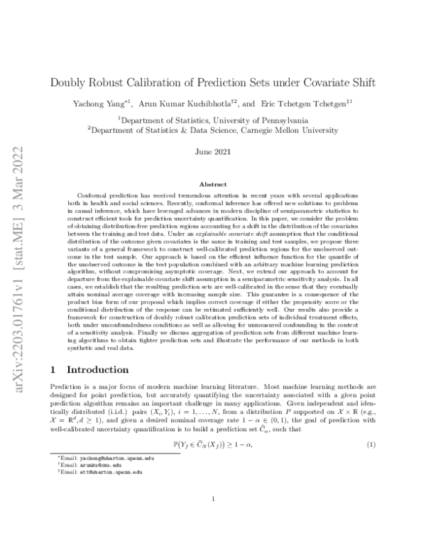 Pdf Doubly Robust Calibration Of Prediction Sets Under Covariate Shift