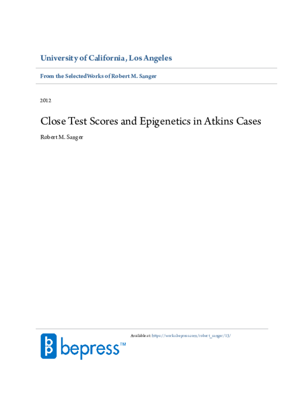 (PDF) Close Test Scores and Epigenetics in Atkins Cases