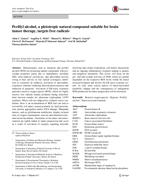 (PDF) Perillyl alcohol, a pleiotropic natural compound suitable for ...