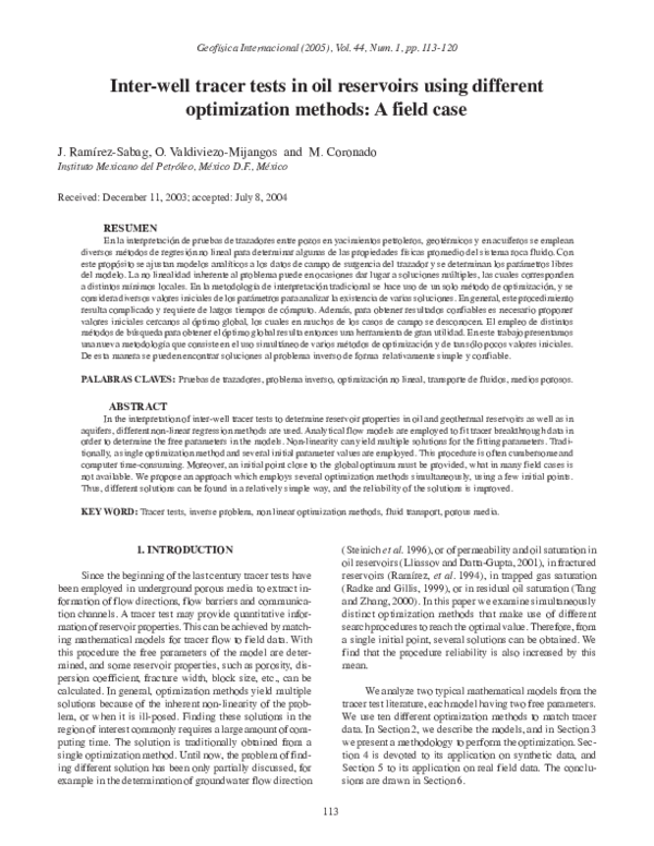 Pdf Inter Well Tracer Tests In Oil Reservoirs Using Different Optimization Methods A Field Case