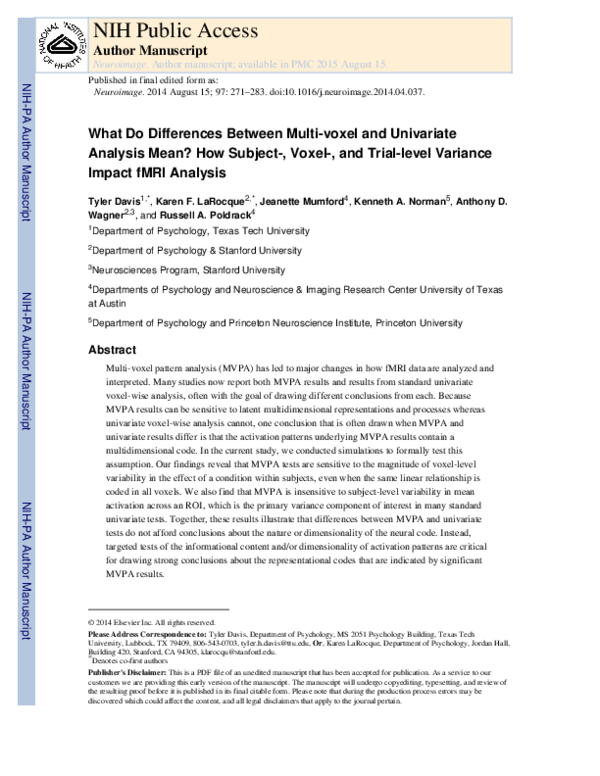 (PDF) What do differences between multi-voxel and univariate analysis mean? How subject-, voxel ...