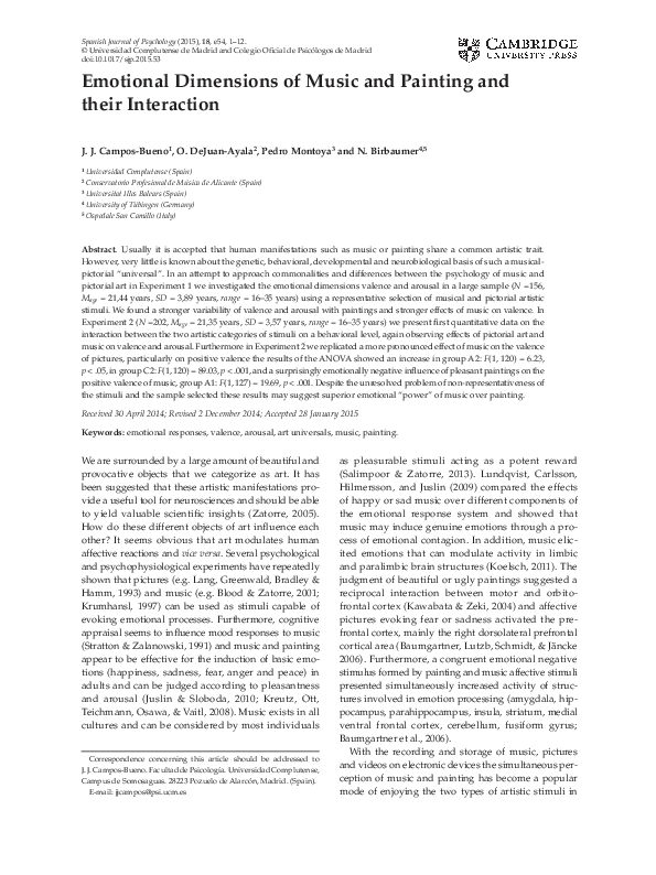 (PDF) Emotional Dimensions of Music and Painting and their Interaction