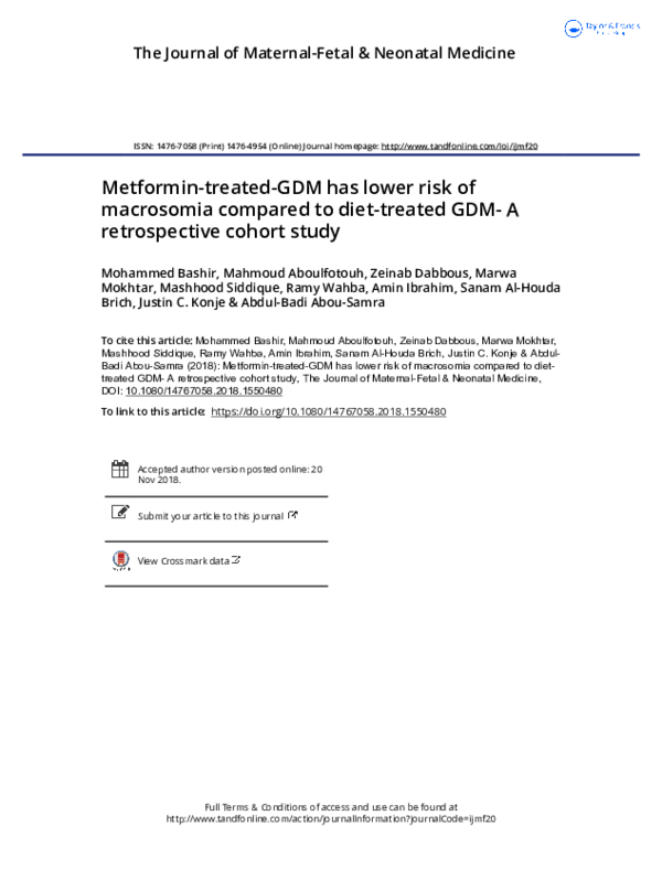 (PDF) Metformin-treated-GDM has lower risk of macrosomia compared to ...