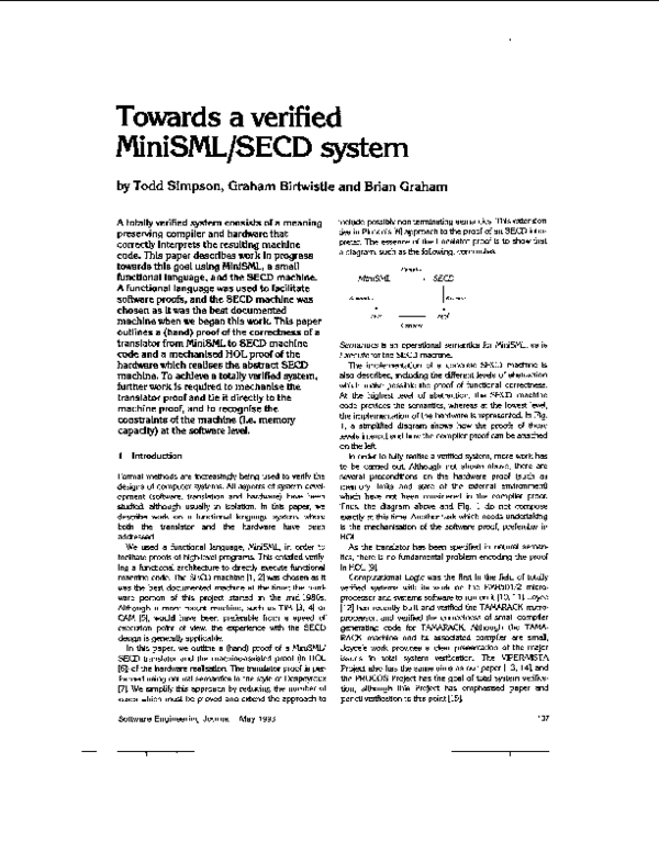 (PDF) Towards a verified MiniSML/SECD system