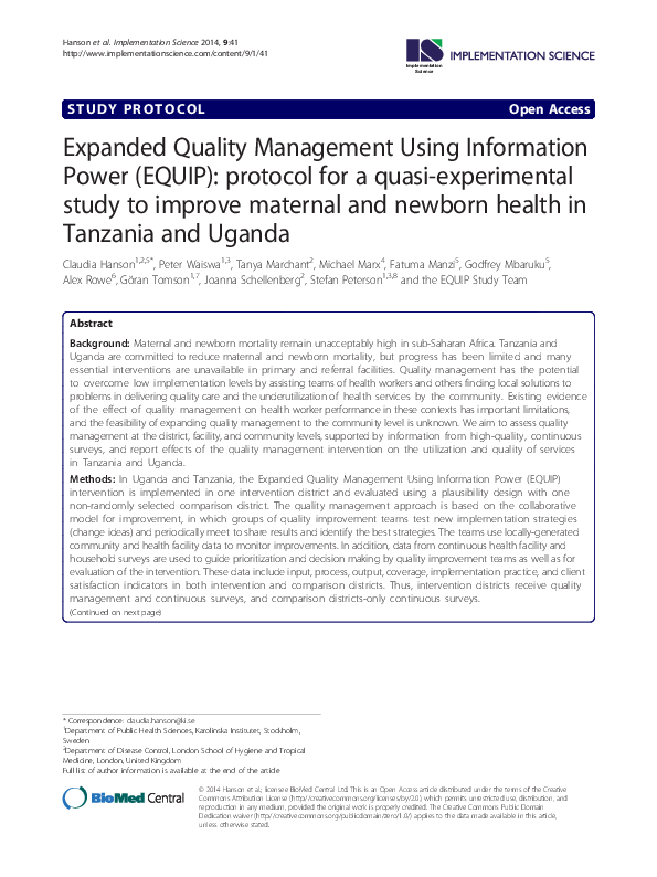 (PDF) STUDY PROTOCOL Open Access Expanded Quality Management Using ...