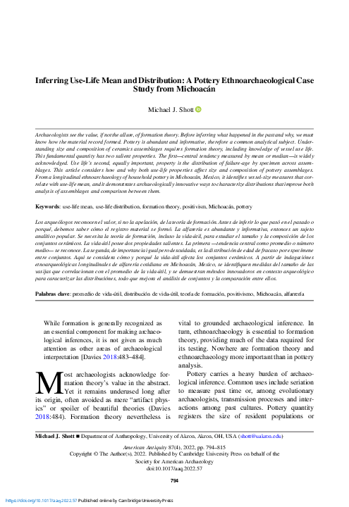 (PDF) Inferring Use-Life Mean and Distribution: A Pottery ...