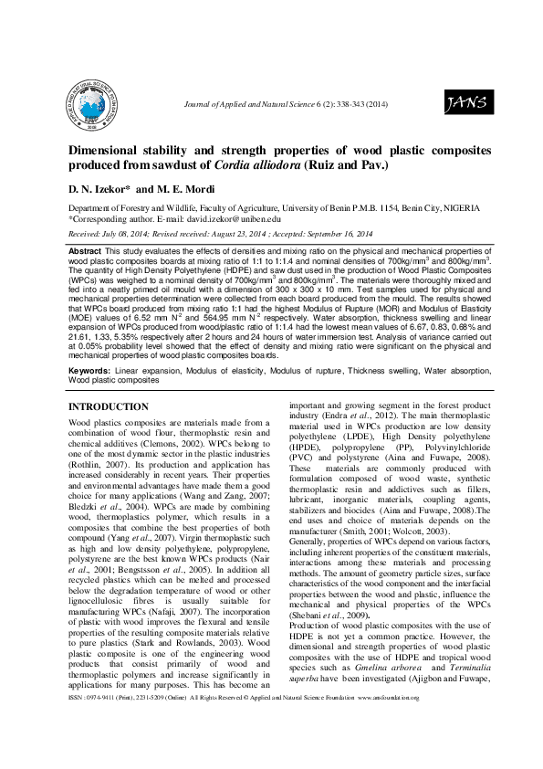 (PDF) Dimensional stability and strength properties of wood plastic ...