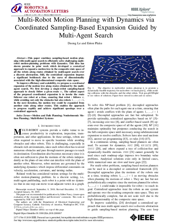 Pdf Multi Robot Motion Planning With Dynamics Via Coordinated Sampling Based Expansion Guided 3326