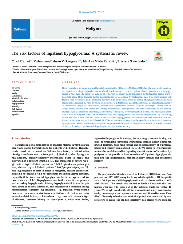(PDF) The risk factors of inpatient hypoglycemia: A systematic review