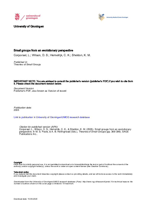 (PDF) Small Groups from an Evolutionary Perspective