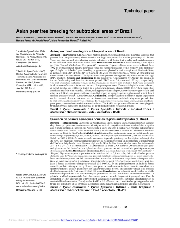 (PDF) Asian pear tree breeding for subtropical areas of Brazil
