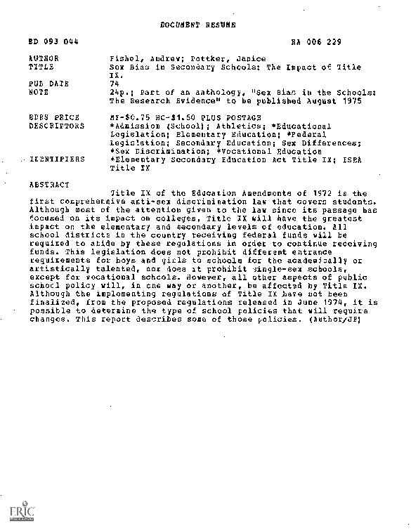 Pdf Sex Bias In Secondary Schools The Impact Of Title Ix Jan