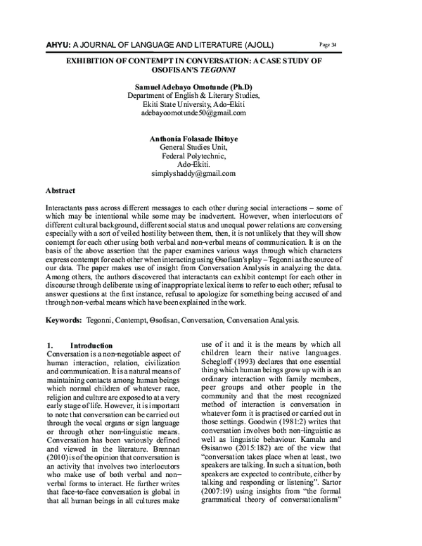 (PDF) Exhibition of Contempt in Conversation: A Case Study of Osofisan ...