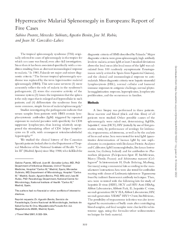 (PDF) Hyperreactive Malarial Splenomegaly in Europeans: Report of Five ...