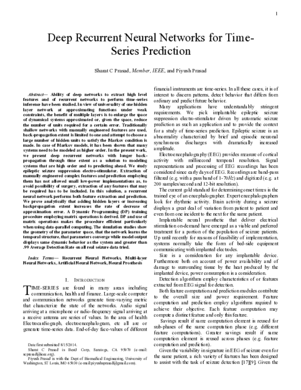 Pdf Deep Recurrent Neural Networks For Time Series Prediction