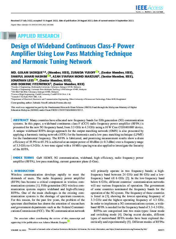 Pdf Design Of Wideband Continuous Class F Power Amplifier Using Low