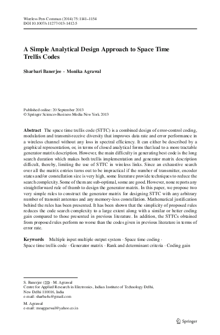 Pdf A Simple Analytical Design Approach To Space Time Trellis Codes