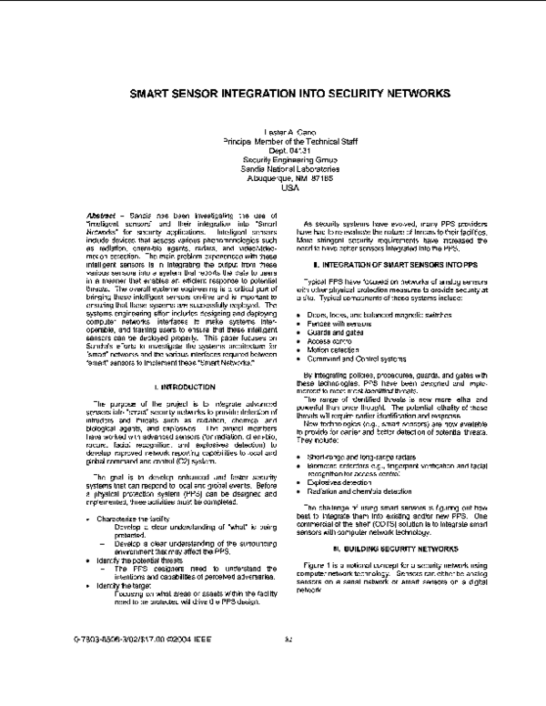(PDF) Smart sensor integration into security networks