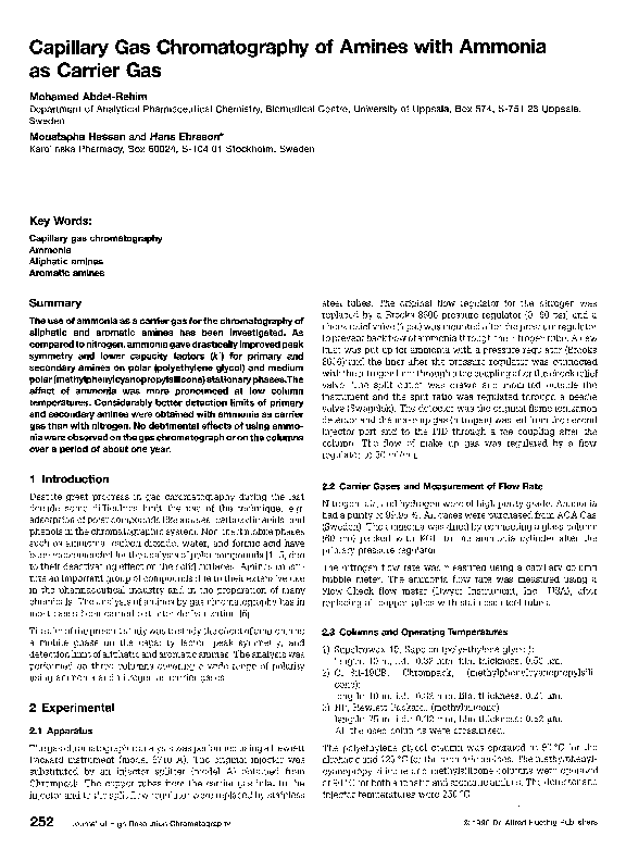 (PDF) Capillary gas chromatography of amines with ammonia as carrier gas