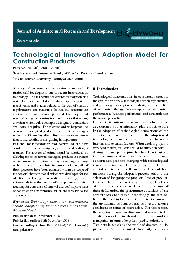 (PDF) Technological Innovation Adoption Model for Construction Products