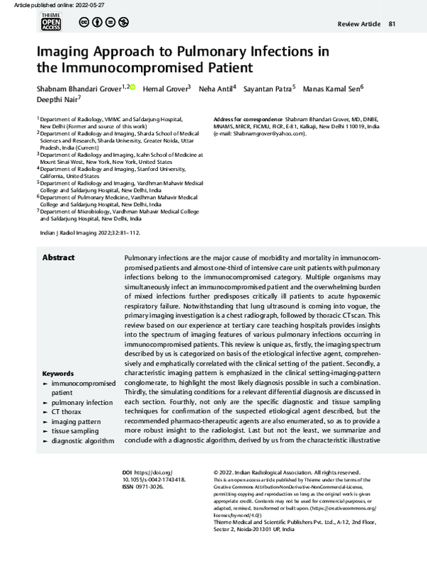 (PDF) Imaging Approach to Pulmonary Infections in the Immunocompromised ...