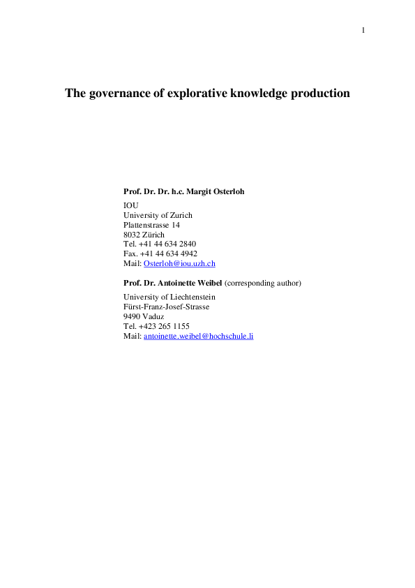 (PDF) The Governance of Explorative Knowledge Production
