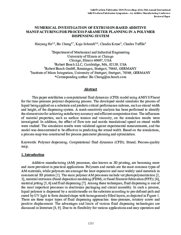 Pdf Numerical Investigation Of Extrusion Based Additive Manufacturing For Process Parameter