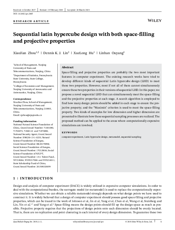 Pdf Sequential Latin Hypercube Design With Both Space‐filling And
