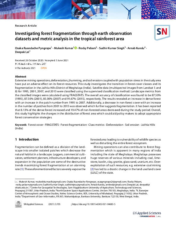 (PDF) Investigating forest fragmentation through earth observation datasets and metric analysis ...