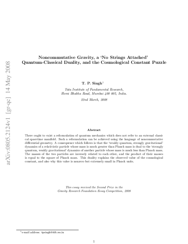(PDF) Noncommutative gravity, a ‘no strings attached’ quantum-classical ...