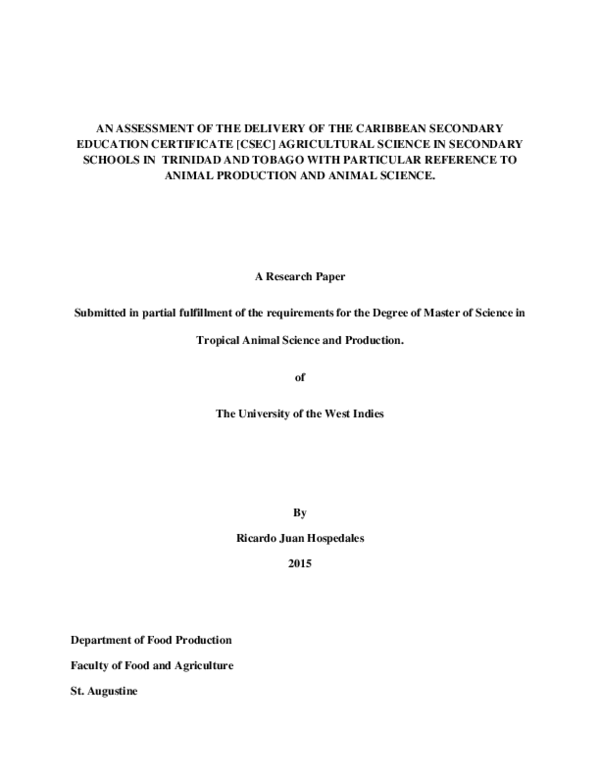 (PDF) AN ASSESSMENT OF THE DELIVERY OF THE CARIBBEAN SECONDARY ...