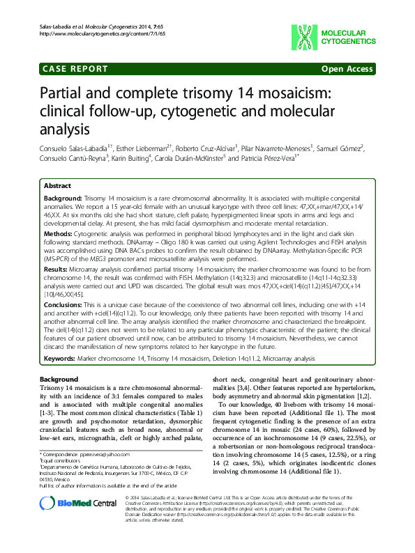Partial and complete trisomy 14 mosaicism: clinical follow-up ...