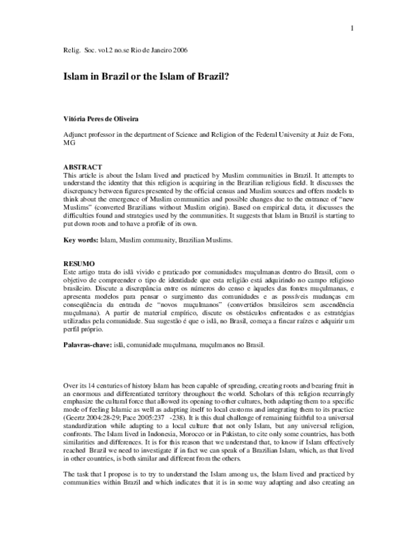 (PDF) Islam in Brazil or the Islam of Brazil