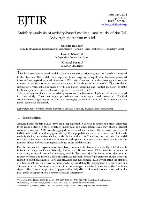 (PDF) Stability analysis of activity-based models: case study of the ...