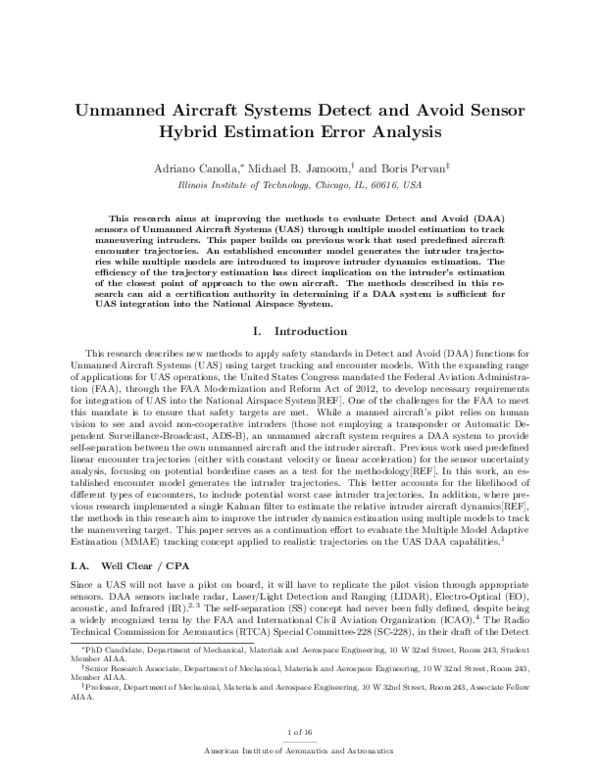 Pdf Unmanned Aircraft Systems Detect And Avoid Sensor Hybrid Estimation Error Analysis