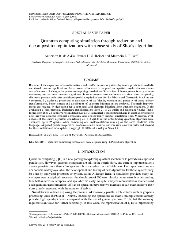 (PDF) Quantum computing simulation through reduction and decomposition optimizations with a case ...