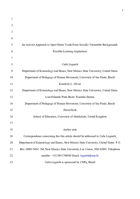 (PDF) An Activist Approach to Sport Meets Youth From Socially ...