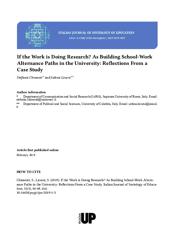 (PDF) If the Work is Doing Research? As Building School-Work Alternance ...