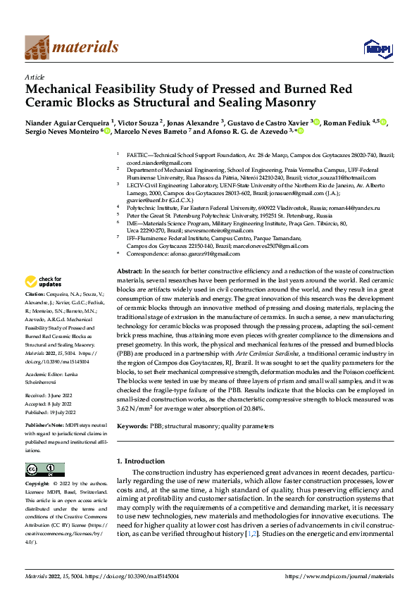 (PDF) Mechanical Feasibility Study of Pressed and Burned Red Ceramic ...